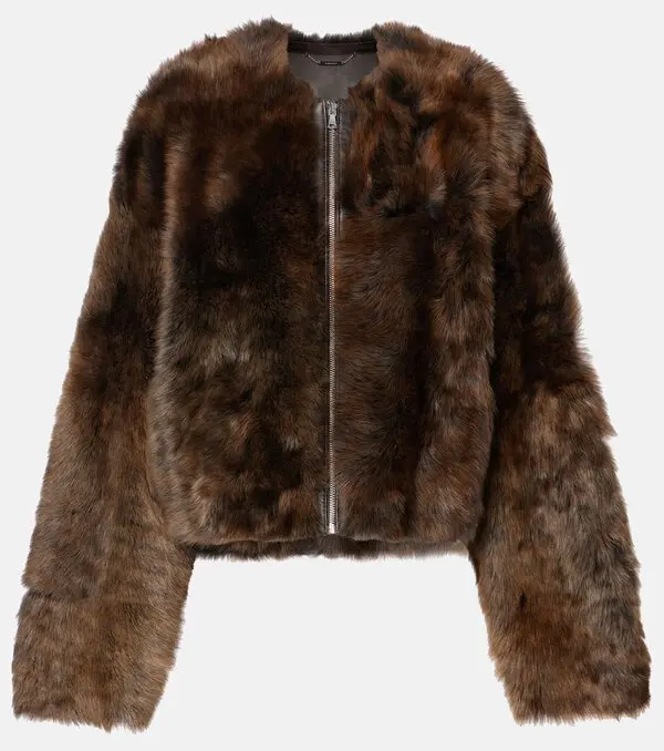 Nour Hammour Dianne Cropped Shearling Jacket - Brown