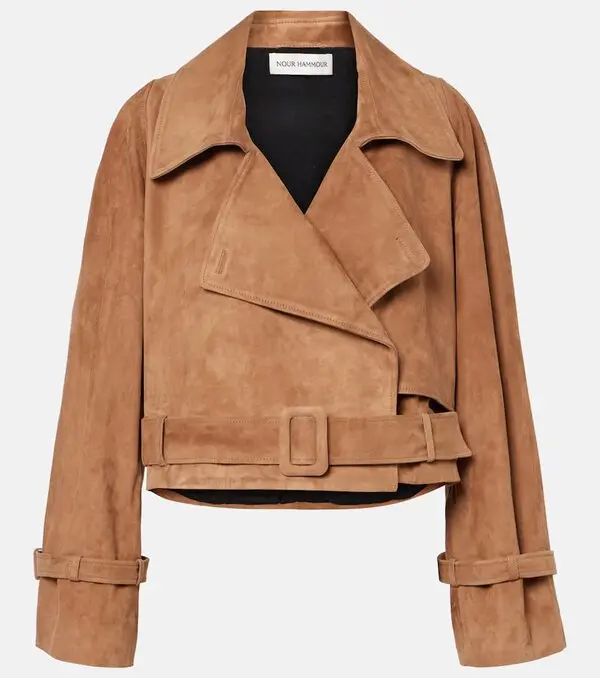 Nour Hammour Hatti Cropped Suede Jacket - Brown