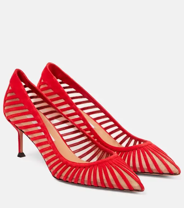 AQUAZZURA Passions 65 Suede And Mesh Pumps