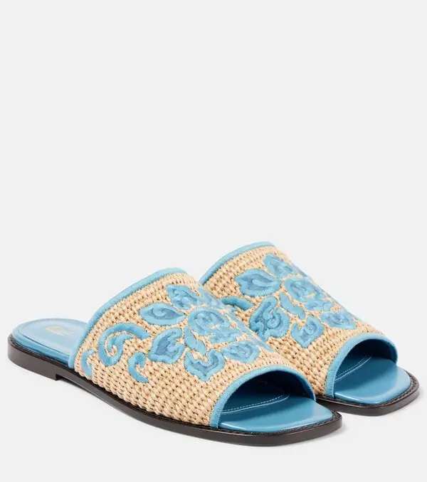Etro Leather Espadrille Slides - Blue