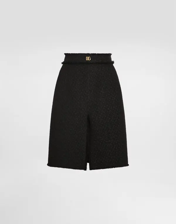 Dolce & Gabbana Raschel Tweed Midi Skirt With Dg Logo