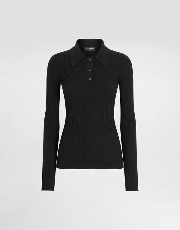 Dolce & Gabbana Ribbed Wool Polo-style Sweater - Black