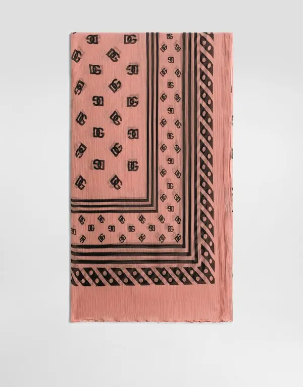 Dolce & Gabbana Silk Crepon Scarf With All-over Dg Logo - Print