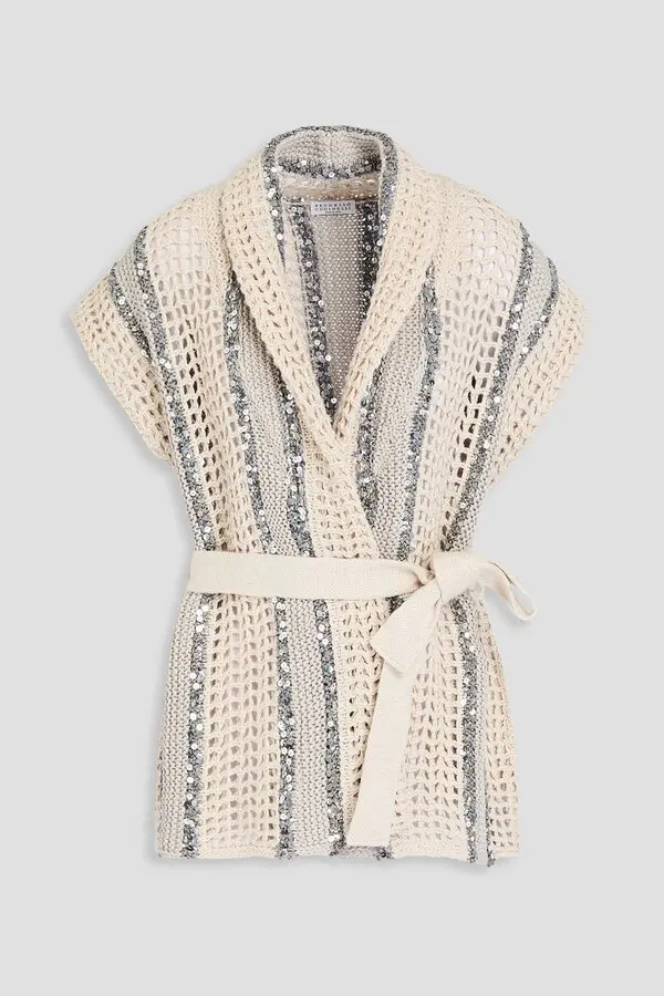 Brunello Cucinelli Sequin-embellished Crochet Cardigan