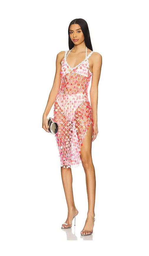 MILLY Sequin Crochet Midi Dress - Pink & White