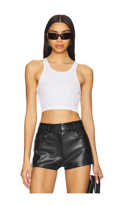 Alexander Wang Hotfix Cropped Racer Tank - White