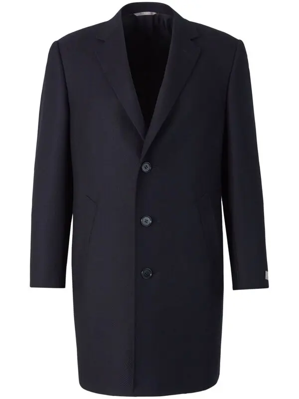 Canali Herringbone Wool Coat - Blue