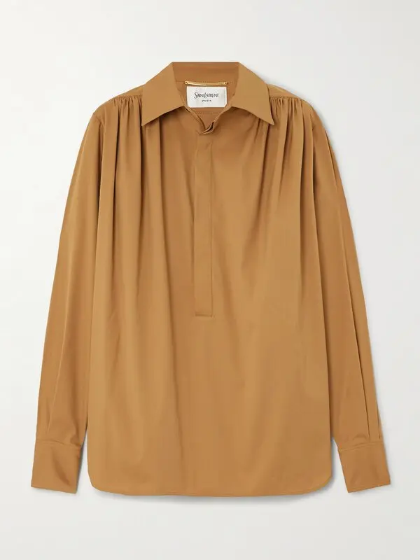 Saint Laurent Gathered Cotton-blend Blouse - Yellow