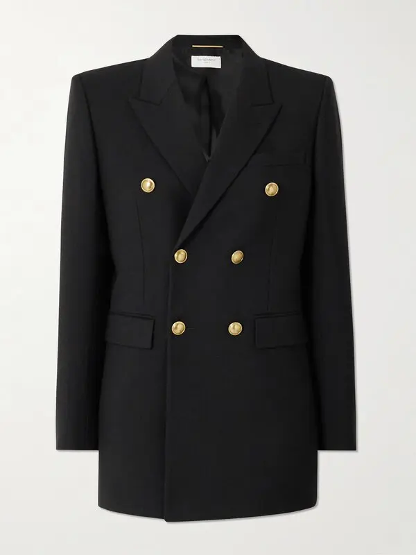 Saint Laurent Double-breasted Wool-gabardine Blazer - Black