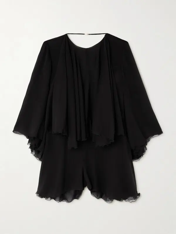 Saint Laurent Silk-crepe Layered Playsuit - Black