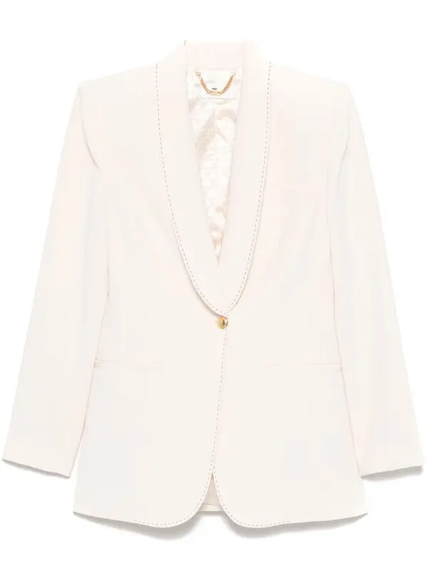 Elisabetta Franchi Crepe Blazer With Contrast Stitch - Neutrals