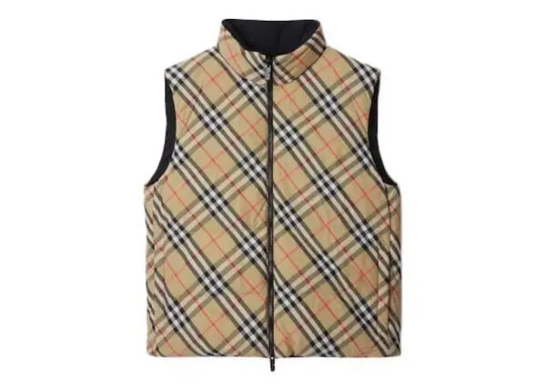 Burberry Nylon Check Packable Hood Gilet - Sand Ip Check