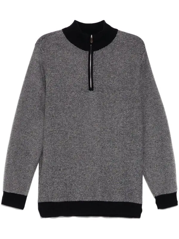 N.peal Textured Birdseye Half Zip Sweater - Blue
