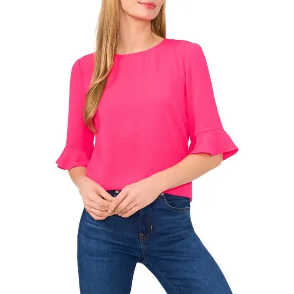 CECE DUPRAZ Ruffle Cuff Top - Bright Rose
