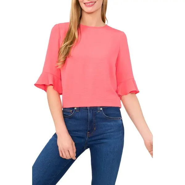 CECE DUPRAZ Ruffle Cuff Top - Calypso Coral