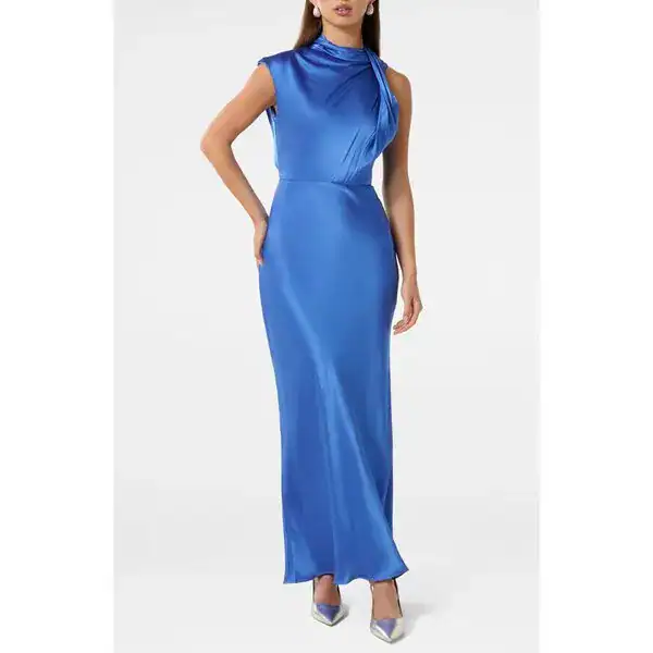 princess polly baby blue dress Perfect Day Satin Midi Dress Steel Blue– Selfie Leslie main image 1