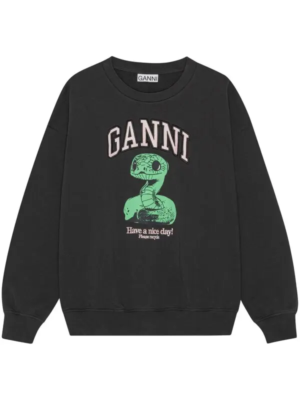 Ganni Logo-Print Sweatshirt In Black 40% Off Editorialist