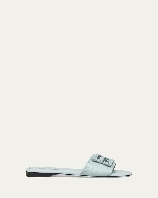 Fendi Baguette Ff Leather Buckle Flat Slide Sandals - Anice