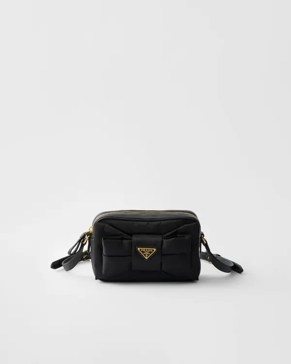 Prada Re-nylon And Nappa Leather Shoulder Bag With Bow - Black