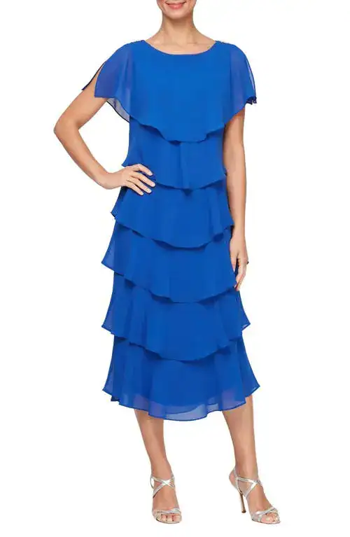 Sl Fashions Slny Tiered Chiffon Midi Dress Cobalt Editorialist