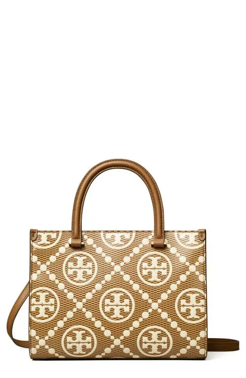 Tory Burch T Monogram Embossed Leather Tote - Walnut