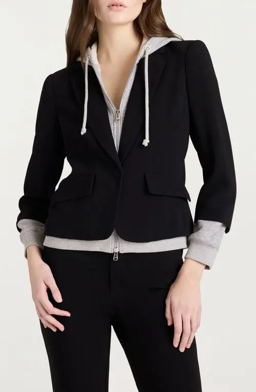 Cinq À Sept Le Petite Khloe Zip-up Hoodie Blazer - Black/ Heather Grey