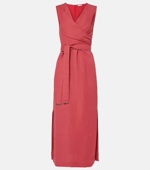 Brunello Cucinelli Gathered Midi Dress - Red