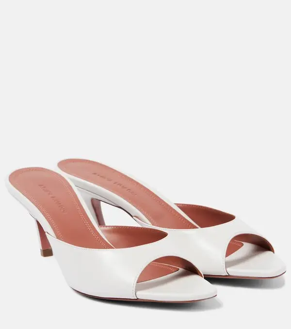 Amina Muaddi Alexa 60 Leather Mules - White