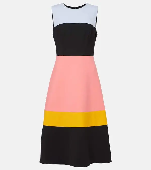 Carolina Herrera Colorblocked Wool-blend Midi Dress