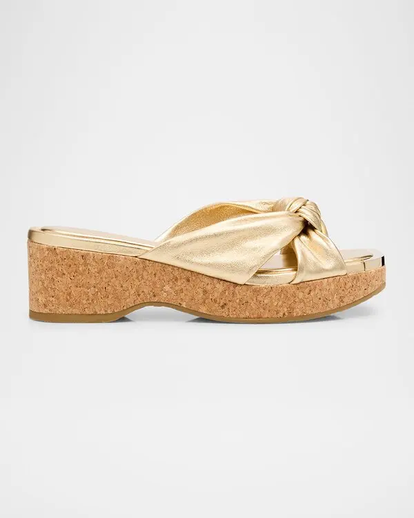 JIMMY CHOO Avenue Crisscross Wedge Sandals - Gold