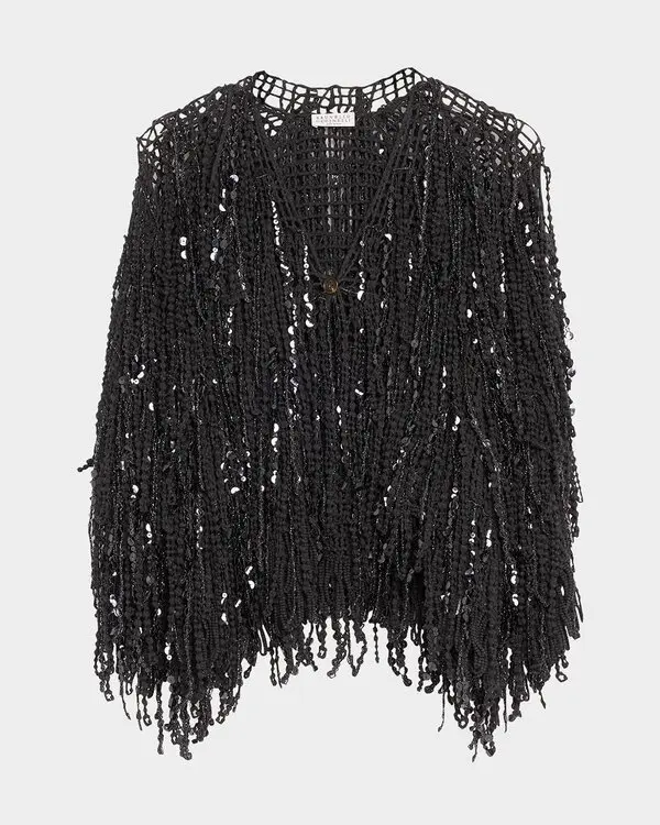 Brunello Cucinelli Paillette Fringe Embroidered Cardigan