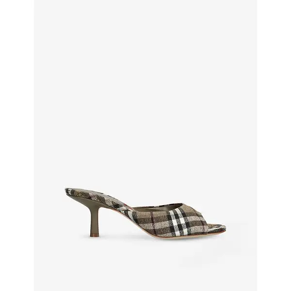 Burberry Check Mews Linen-blend High-heel Mules - Blk/brown