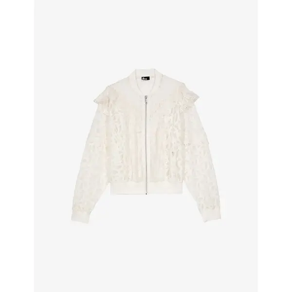 The Kooples Lace-Embroidered Zip-Up Jacket In Ecru - 30% Off