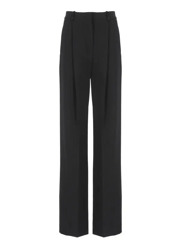 Elisabetta Franchi Crepe Trousers With Satin Details - Black