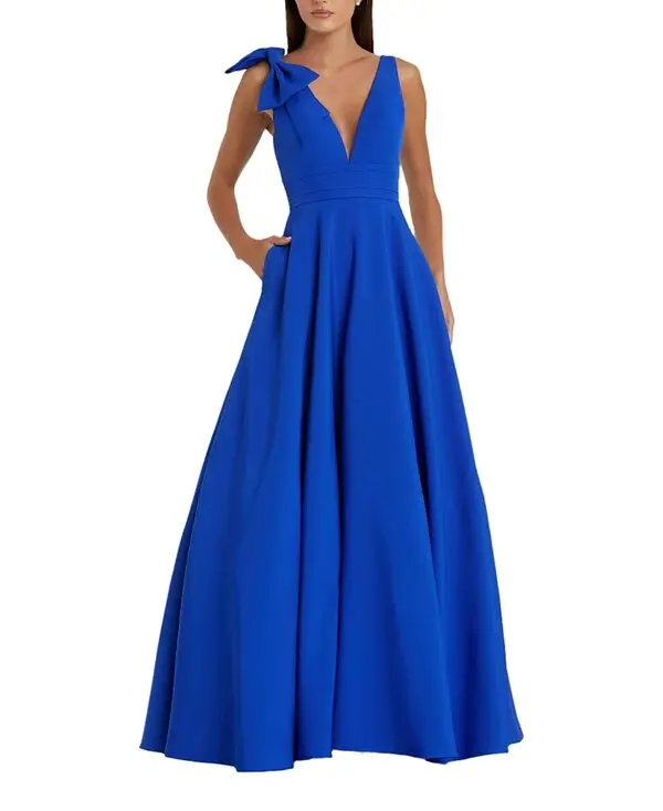 Mac Duggal Crepe Ballgown With Bow - Cobalt