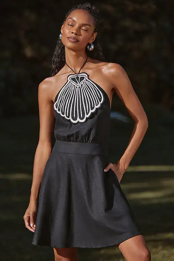 chinese dress ladies Marcella | Black Linen Midi Dress | Wrap V-Neck Sleeveless Belted Dress | European Linen Blend main image 0