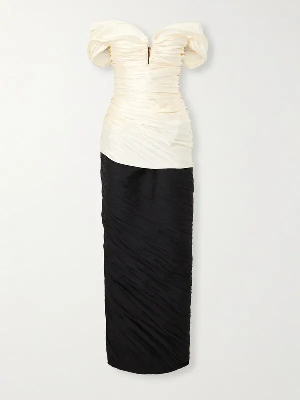 MARMAR HALIM Off-the-shoulder Pleated Two-tone Gown