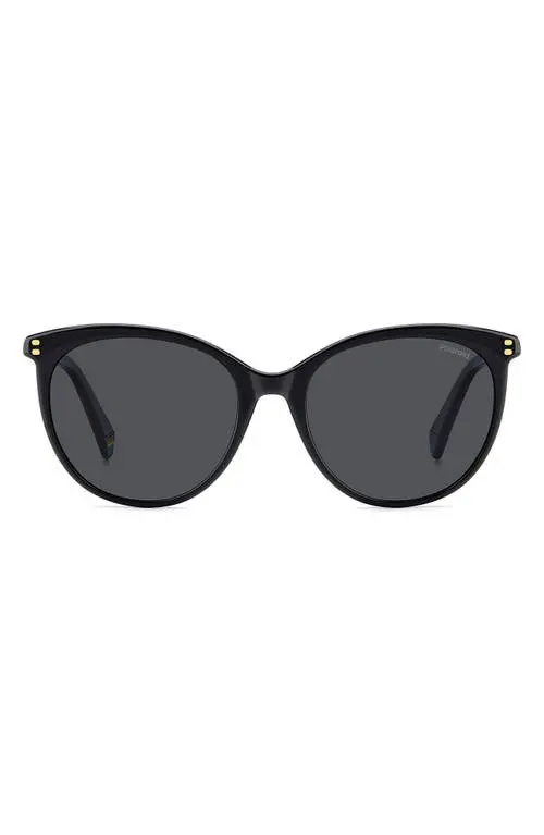 POLAROID 55mm Polarized Cat Eye Sunglasses - Black/ Grey Polar