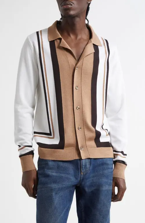 Dolce & Gabbana Virgin Wool & Silk Colorblock Cardigan - Latte/ Marrone/ Beige
