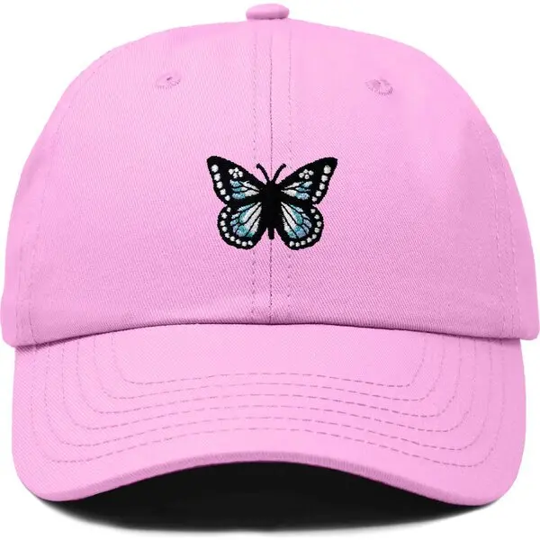 DALIX Butterfly Embroidered Baseball Cap - Light Pink