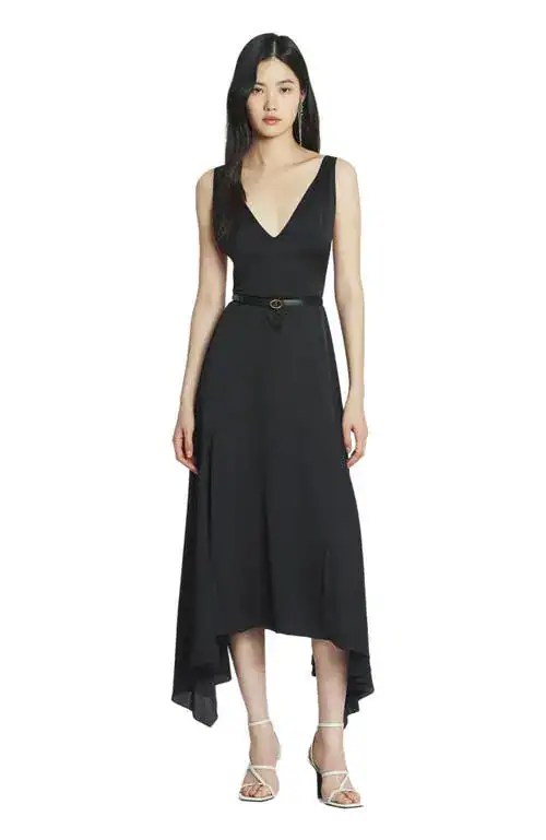 lanvin dress black Lanvin Asymmetric Sleeve Dress Black Stretch Wool Size 36 – Celebrity Owned main image 1