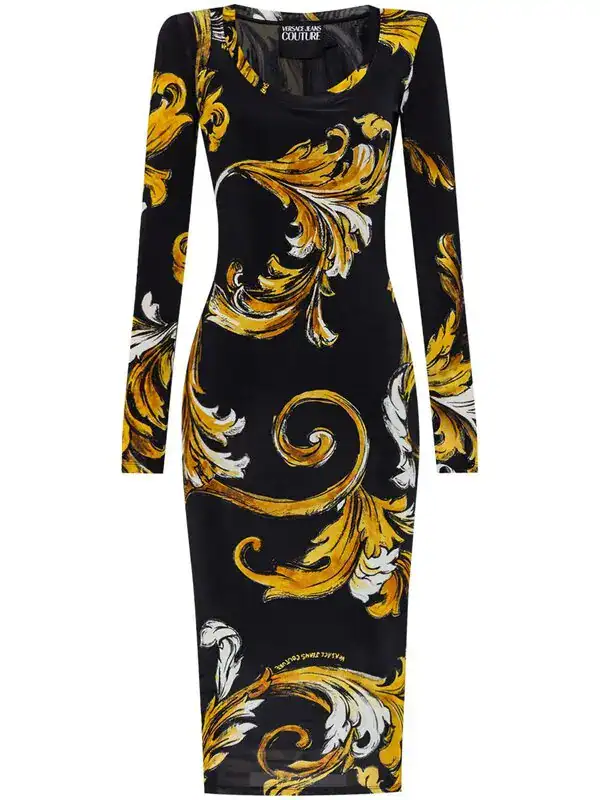 Versace Barocco Print Midi Dress - Black