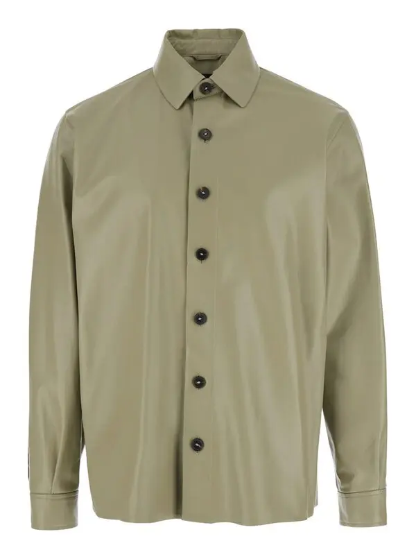 ARMA Lush' Shirt With Classic Collar And Contrasting Buttons In Leather - Green