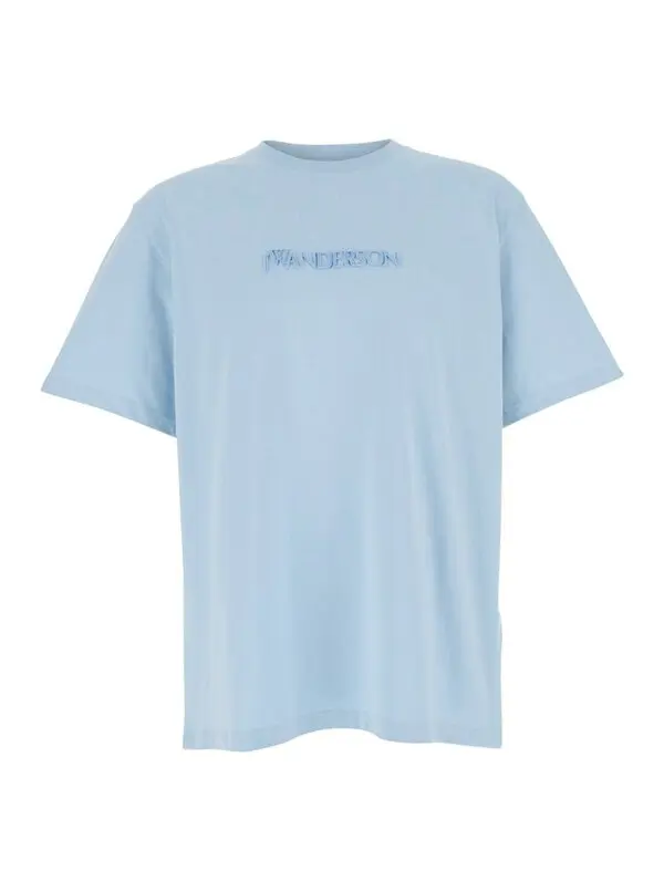 JW Anderson Light Crewneck T-shirt With Logo Embroidery On The Front In Cotton - Blue