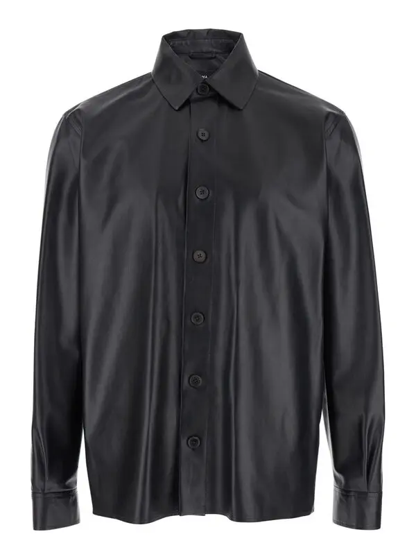 ARMA Lush' Shirt With Classic Collar And Contrasting Buttons In Leather - Black