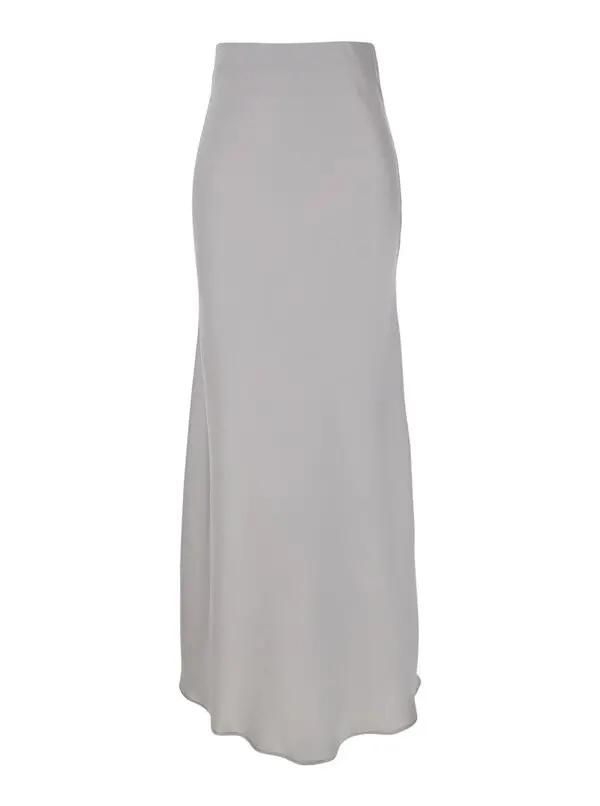 PLAIN Satin Long Skirt With Ruffle - Grey