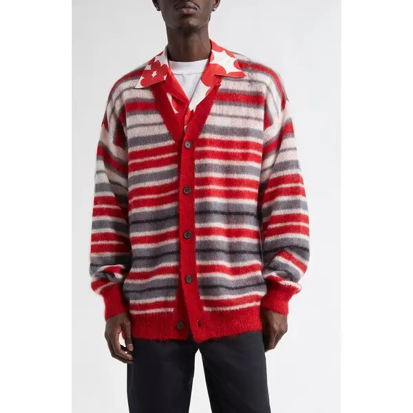 Marni Stripe Mohair-blend Cardigan - Neutral Grey