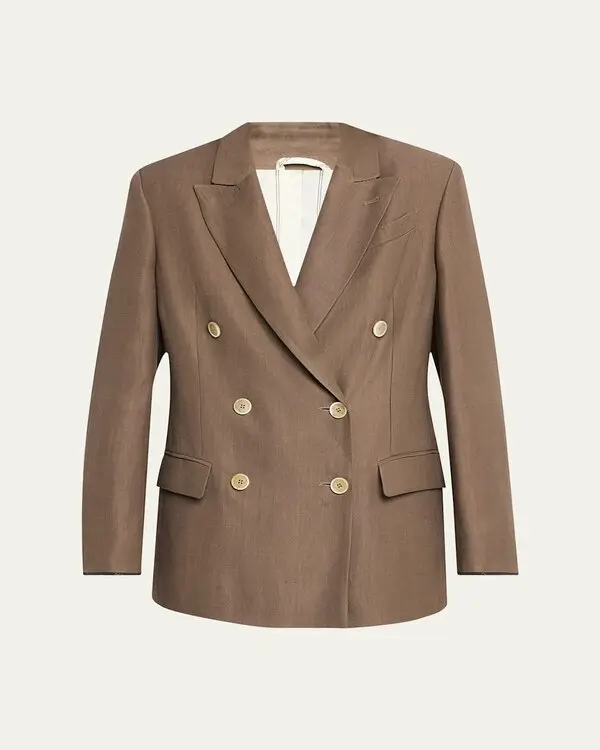 Brunello Cucinelli Fluid Linen Twill Double-breasted Blazer - Dark Brown