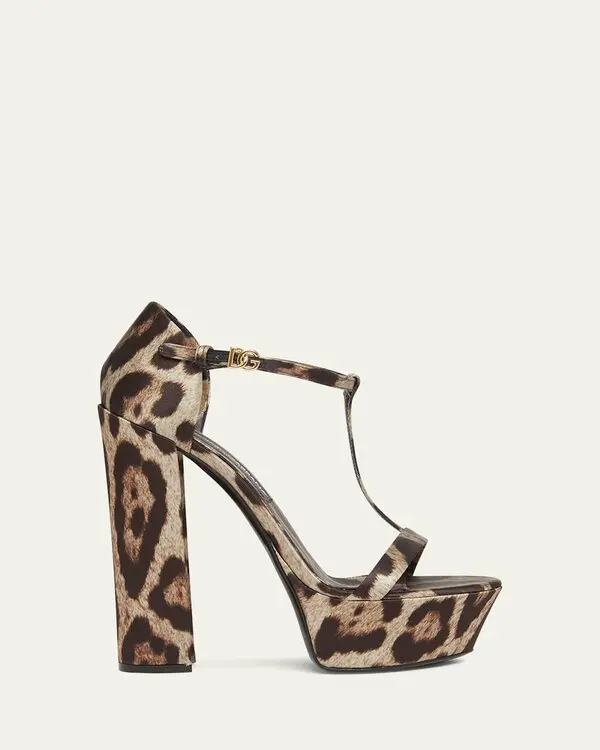 Dolce & Gabbana Keira Satin Platform Sandals - Leopard