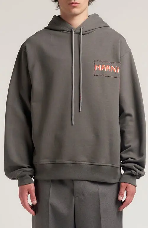 Marni Logo Patch Cotton French Terry Hoodie - Grey